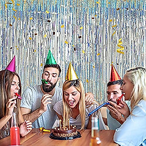 3 Pcs Sliver Metallic Foil Curtains,3.28ft x 6.56ft Laser Glitter Fringe Rain Curtain Shine Photo Booth Backdrop Tinsel Curtain Streamer for Wedding Christmas New Year Baby Shower Bachelorette Party