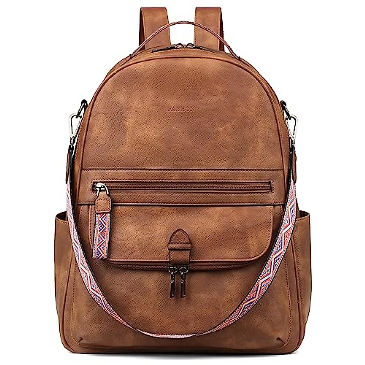 FADEON Leather Laptop Backpack for Women PU Computer Backpacks, Designer Travel Back Pack Purse with Laptop Compartment Brown
