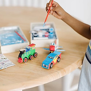 Melissa & Doug Decorate-Your-Own Wooden Craft Kits Set - Plane, Train, and Race Car