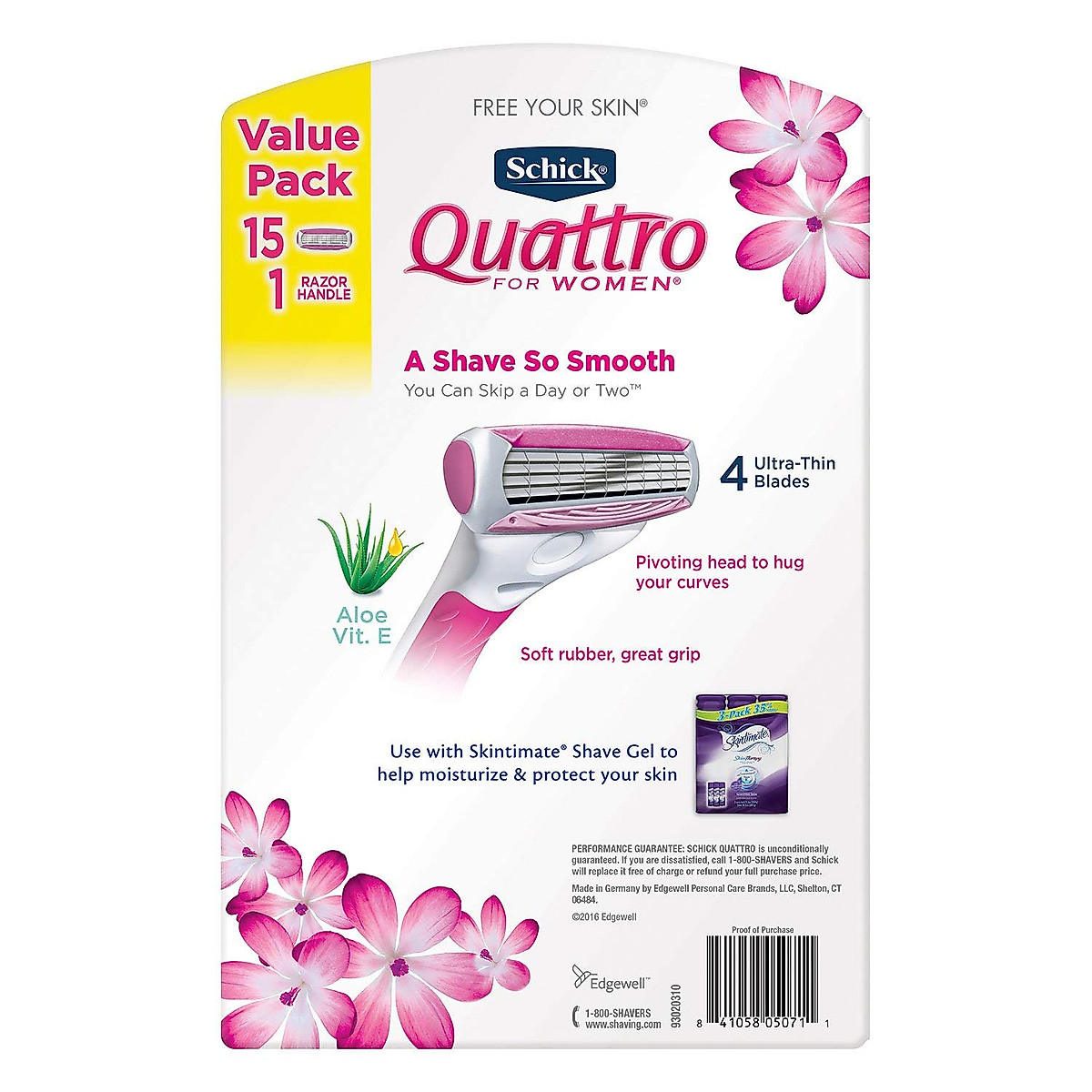 Schick Quattro for Women Razor, Enriched with Aloe and Vitamin E, 15 Cartridges