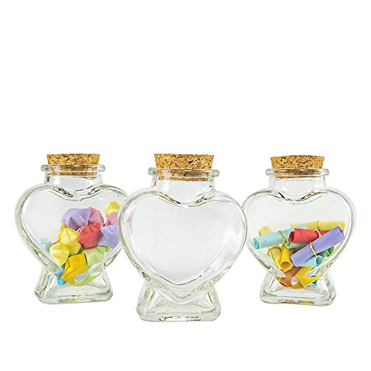 2.7 OZ Heart Shaped Glass Favor Jars with Cork Lids,Glass Wish Bottles with Cork,Decorative Glass Bottle with Cork Stopper-(80ml-6Pcs)