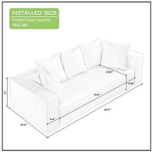 KEVINSPACE 89''Modern Sofa Couch for Living Room 3 Seater Comfy Sofa Corduroy Sofa Couches with 5 Pillows, All-Foam Sofa, NO Frame. No Assembly Required Sofa for Small Space, Apartment Black 22'' H