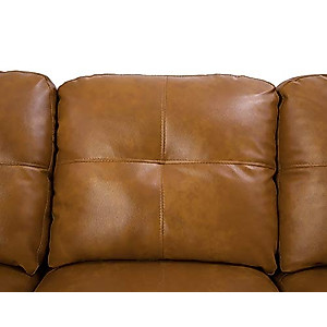 A Ainehome L-Shape Sectional Sofa Set, Ginger, Right Hand Facing, Tufted Leather, Storage Ottoman, Toss Pillows