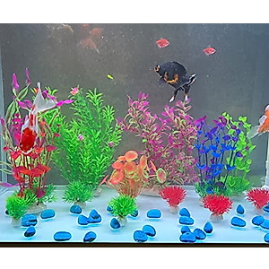 Ismosm Aquarium Plants 14 Pack Betta Fish Tank Accessories Plus Aquarium Gravel for Aquarium Decor Fish Tank Decor (C Set)