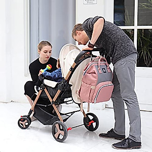 Hafmall Diaper Bag Backpack, Large Baby Diaper Bag with Stroller Hooks, Multifunctional Travel Nappy Bag, Stylish & Waterproof, Pink Gray