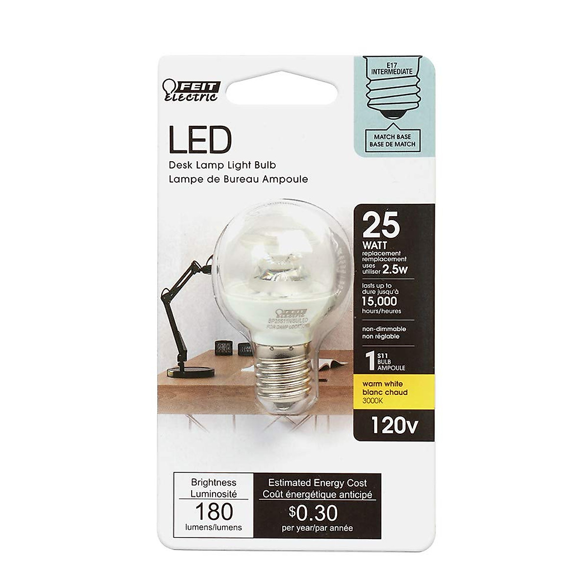 Feit Electric BP25S11N/SU/LED/6 25-Watt EQ Non-DM E17 Base S11 Specialty LED Light Bulb, 6-Pack, 2.2/1.4