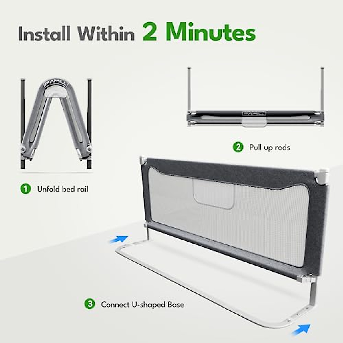 FAMILL Twin Bed Rails for Toddlers, Upgraded No Assembly Foldable Baby Bed Rail Guard, Bed Safety Rails for Children, Toddler Bed Rails for Twin Bed,Bed Safety Rails for Children (Grey, 39", 1 Side)