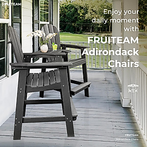 FRUITEAM High-Adirondack-Chairs Set of 2 with Connecting Tray, Outdoor Weather-Resistant Deck Chairs, Low-Maintenance Poly Balcony Chairs Set, for Patio, Poolside, Garden