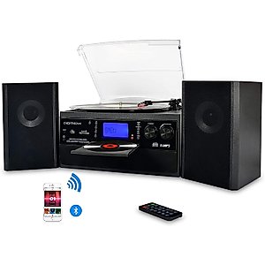 DIGITNOW Bluetooth Record Player Turntable with Stereo Speaker, LP Vinyl to MP3 Converter with CD, Cassette, Radio, Aux in and USB / SD Encoding, Remote Control, Audio Music Player Built in Amplifier