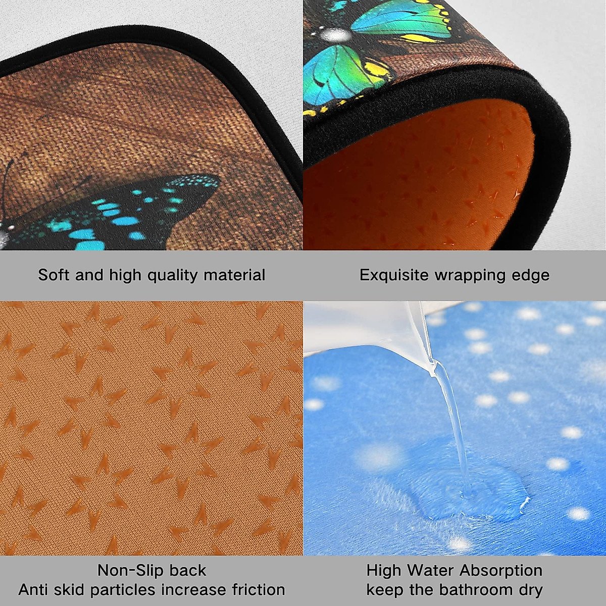 Blue Butterfly Brown Background Kitchen Mats and Rugs Set of 2 Cushioned Anti Fatigue Comfort Waterproof Runner Carpets for House,Sink,Office,Kitchen