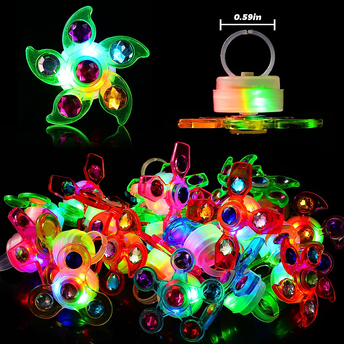 Mikulala 24 Pack LED Light Up Fidget Spinners Rings Party Favors for Kids, Christmas Party Favors Prizes Box Toys Birthday Gifts Goodie Bag Stuffers Glow in The Dark Party Supplies