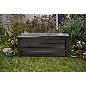 Keter Westwood 150 Gallon Resin Large Deck Box-Organization and Storage for Patio Furniture, Outdoor Cushions, Garden Tools , Pool Toys, Brown