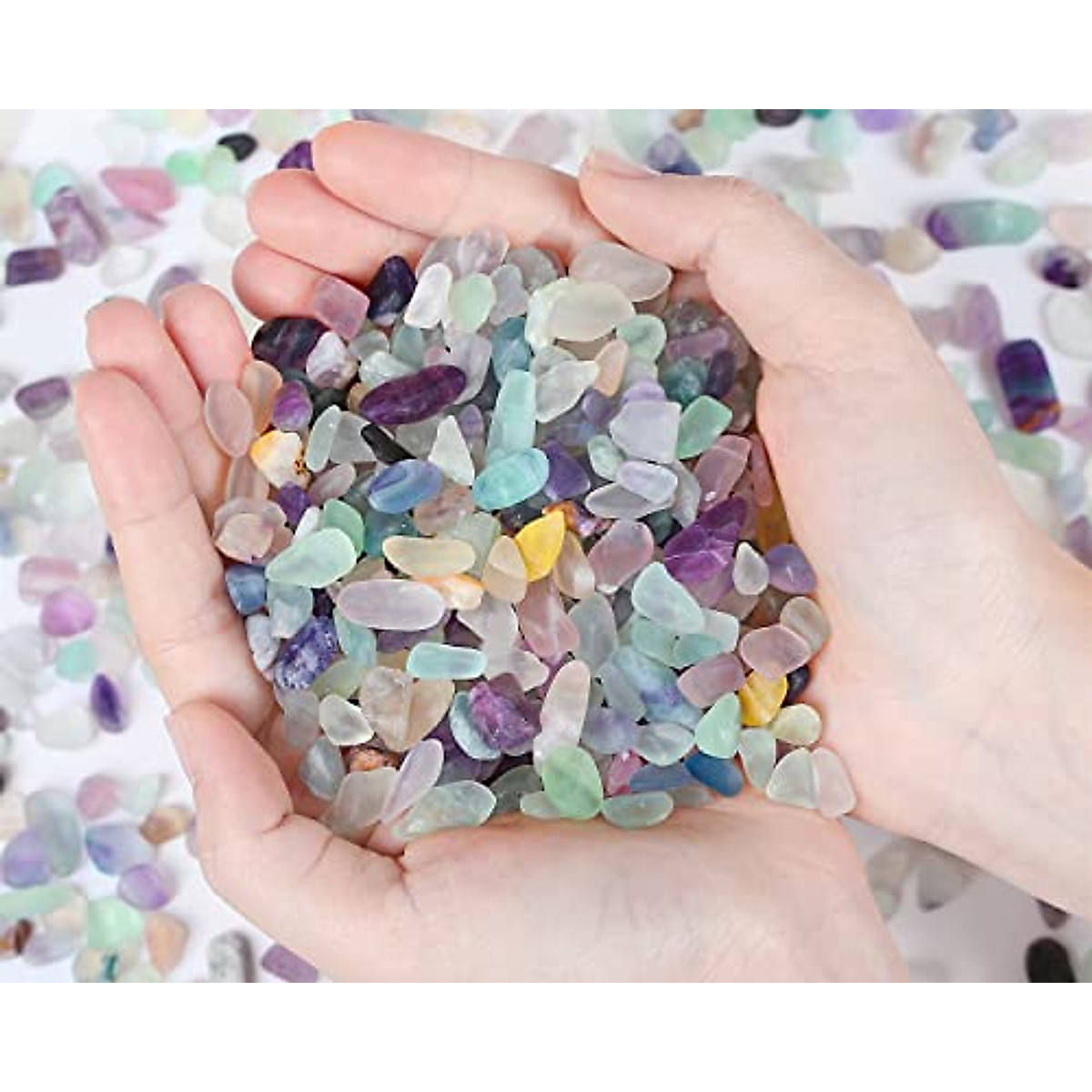 Fluorite Crystals Polished Gravel Aquarium Tumbled Stones Chips Stone Crushed Crystal Quartz Pieces Irregular Gem Rocks Home Decoration Tank Succulent Plants Vase Filler Bottom Ornament 0.55lbs