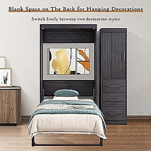 Tatub Murphy Bed Twin Size, Murphy Bed Cabinet Bed, Wall Bed with Wardrobe and Drawers, Murphy Cube, Hide a Bed on a Cabinet, Space Saving, No Box Spring Required