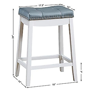 ERGOMASTER Set of 4 Cambridge Bar Stools, 24 Inch Counter Stools, Solid Wood Legs Espresso with Gray PU Cushion for Kitchen Living Room and Bar (Set of 4,24Inches White Leg