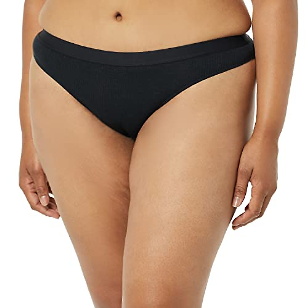Amazon Essentials Women's Ribbed Cotton Thong Underwear, Pack of 4, Black/Bright White/Pale Pink, X-Small