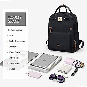 GOLF SUPAGS Travel Laptop Backpack for Women, Durable Fashion College Backpack Purse, Gift for Women Fits 14 Inch Notebook (Black, 14 Inch)