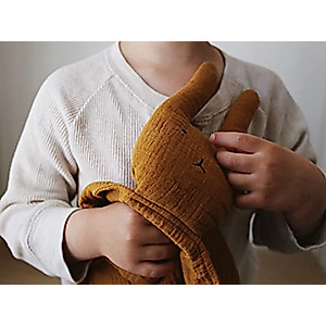 Marlowe & Co Organic Cotton Muslin Lovey Blanket, Organic Cotton Muslin Bunny Security Blanket (Toffee)
