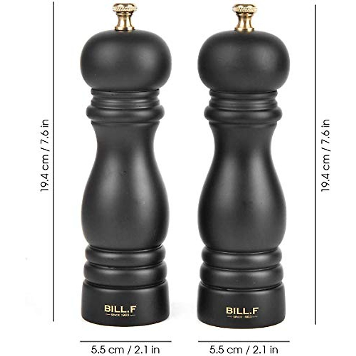 BILL.F Salt and Pepper Grinder Wooden Pepper Mill Grinder Salt Pepper Shakers Set of 2 with Adjustable Ceramic Rotor- 7 Inch