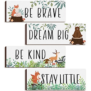 4 Pieces Woodland Nursery Decor Baby Safari Nursery Decor Kids Cute Jungle Animal Room Decor Nursery Decorations for Baby boy Bedroom Toddler Room 11x 3.9 Inches (White Background,)