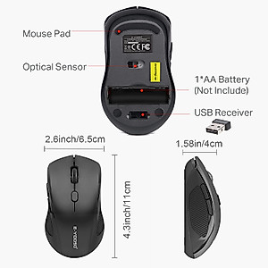 E-YOOSO Wireless Mouse, USB Cordless Computer Mouse, 18 Months Battery Life, 6 Button Wireless Mouse, 5 Adjustable DPI, 2.4G Portable Wireless Optical Mice for Windows, Mac, Linux, Chromebook(Black)