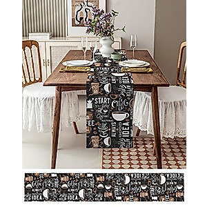Rural Coffee Table Runner-Cotton Linen-13x90 Inch Holiday Dresser Scarves, Shabby Chic Esppresso Beans Cup Drinking Tablerunner for Kitchen Coffee/Dining Bedroom Home Living Room Dinner Scarf Décor