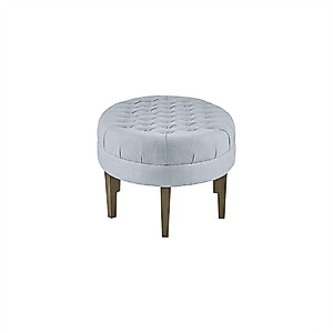 Madison Park Martin Oval Surfboard Tufted Cocktail Ottoman Soft Fabric, All Foam, Wood Frame Modern Coffee Table Living Room Lounge Furniture, Dusty Blue, 48"W x 27.5"D x 18"H