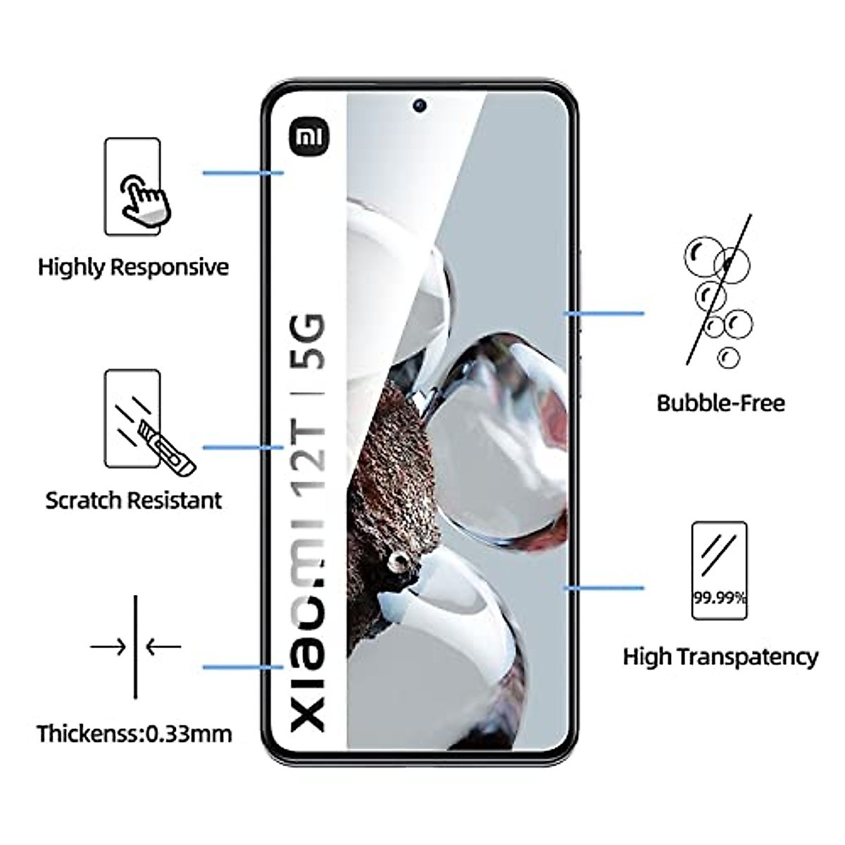 NEW'C 3 Pack Designed for Xiaomi 12T,Xiaomi 12T Pro Screen Protector Tempered Glass, Case Friendly Anti Scratch Bubble Free Ultra Resistant