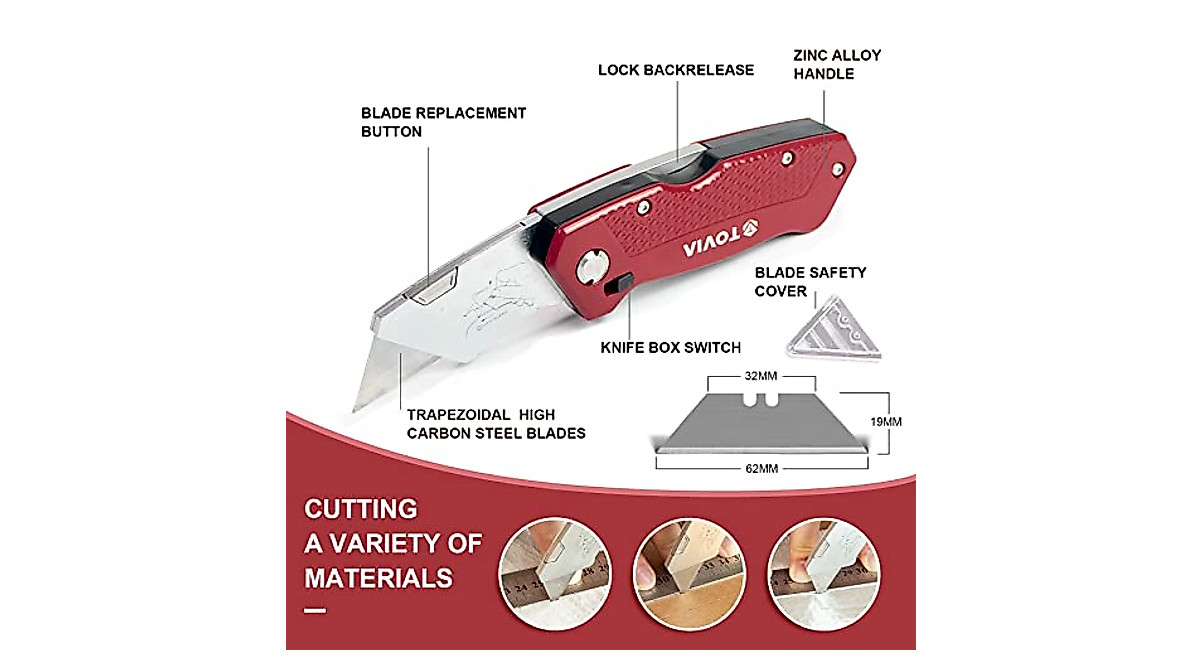 T TOVIA Heavy Duty Folding Utility Knife with Quick-Change Blades