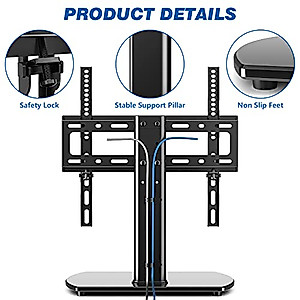 Universal Swivel Table Top TV Stand Base Replacement for 27 32 37 39 40 43 49 50 55 60 Inch LCD LED Flat Screens up to 88 lbs, Height Adjustable Pedestal TV Mount with Tempered Glass Base