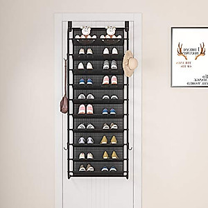 FKUO 10-Tier Over The Door Shoe Organizer Hanging Shoe Storage with 2 Customized Strong Metal Hooks for Closet Pantry Kitchen Accessory - Space Saving Solution (10 Layer, Black&Hooks)