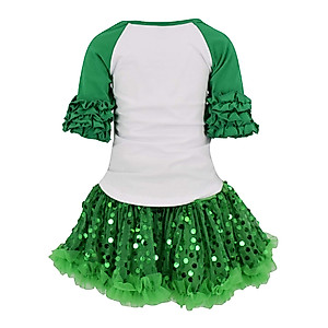Toddler Big Girls St Patricks Day Lucky Charm Skirt Shirt Dress Outfit (6/XL, Green)