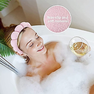 VNIHTT Bubble Makeup Headband for Washing Face Cute Pink Towel Sponge Spa Skincare Headbands Soft Fluffy Hairband for Women Girls with Wrist Towels for Wash Face and Make Up Powder Puff