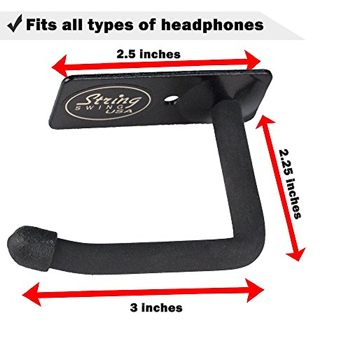 String Swing Headphone Hanger Hook Headset Holder Accessory Hook for Under Desk Or Table (Screw Or Adhesive Strip Mount, Single Unit)