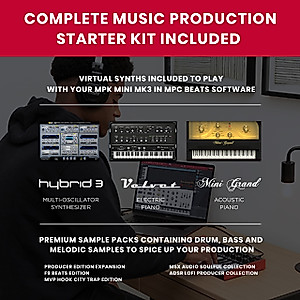 Akai MPK Mini MK3 MIDI Keyboard Controller + M-Audio SP2 Sustain Pedal, with MPC Beats and Software Suite – Beat Maker Bundle