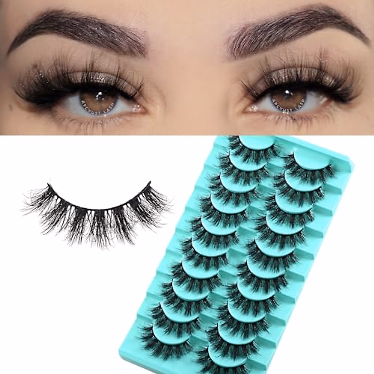APCYUST Mink Lashes Fluffy Wispy Eyelashes Medium Natural Eye Lash Pack Thick Full Small Strip Eyelash Set Thin Band Russian Strips Lash Extension (Spiky Lash | 11-17mm)