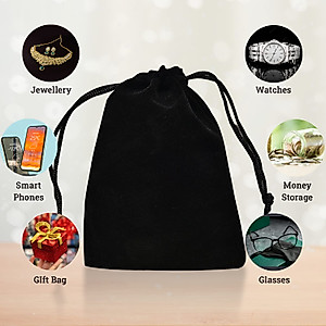 Drawstring Pouch, Black Velvet Bag for Jewelry, Gift Bag, Shoes, Food, Clothes with Flexible Uses 10 x 10 Inch (Black, 10x10 Inch, 4 Pieces)