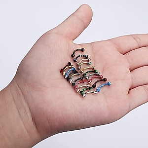 FIBO STEEL 16G 20Pcs Eyebrow Rings Lip Ring Barbell Curved Ring Tragus Daith Rook Earring Acrylic Piercing Jewelry for Women Men Classic