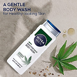 NIVEA MEN Sensitive Calm Body Wash with Vitamin E and Hemp Seed Oil, 3 Pack of 16.9 Fl Oz Bottles