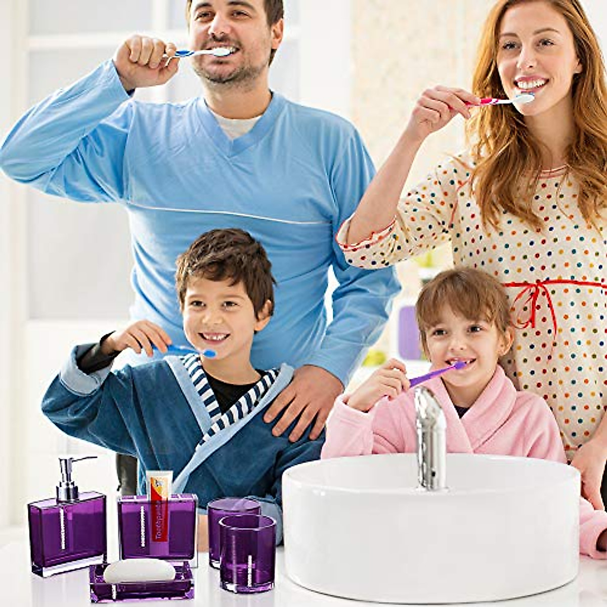 Bathroom Accessories Set, 5Pcs Acrylic Bathroom Accessory Holders Storage Cases Bath Gift Set with Emulsion Bottle, Tooth Brush Holder, Soap Dish, 2 Gargle Cup