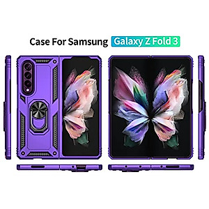 SunStory Galaxy Z Fold 3 Case, Military Grade Purple Bumper with Magnetic Kickstand, Shock-Absorbent for Samsung Z Fold 3 5G 2021