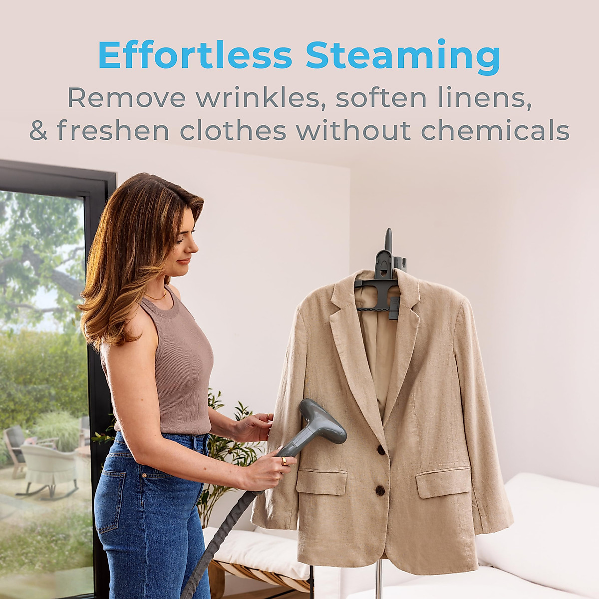 Pure Enrichment® PureSteam™ XL Standing Steamer with Garment Hanger - Heats in 45 Seconds with 0.5-Gallon Water Tank for 1 Hour Continuous Steaming - Includes Fabric Brush and Easy-roll Wheels