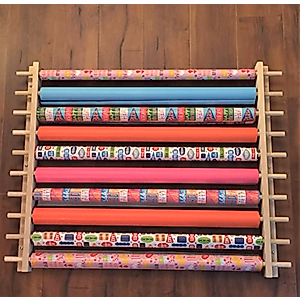 Storage Station, Organizer, Dispensing Rack for Gift Wrapping Paper, Ribbons, Cellophane, Vinyl Rolls, Paper & Other Arts & Crafts Items. Holds 10 Rows. Adjustable Width. Easy Wall Mount. Hardware Included.