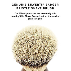Parker Silvertip Badger Shaving Brush-Faux Horn Handle with a Chrome Base, Long Loft Dense Bristles- Men's Badger Shaving Brush with Stand Included