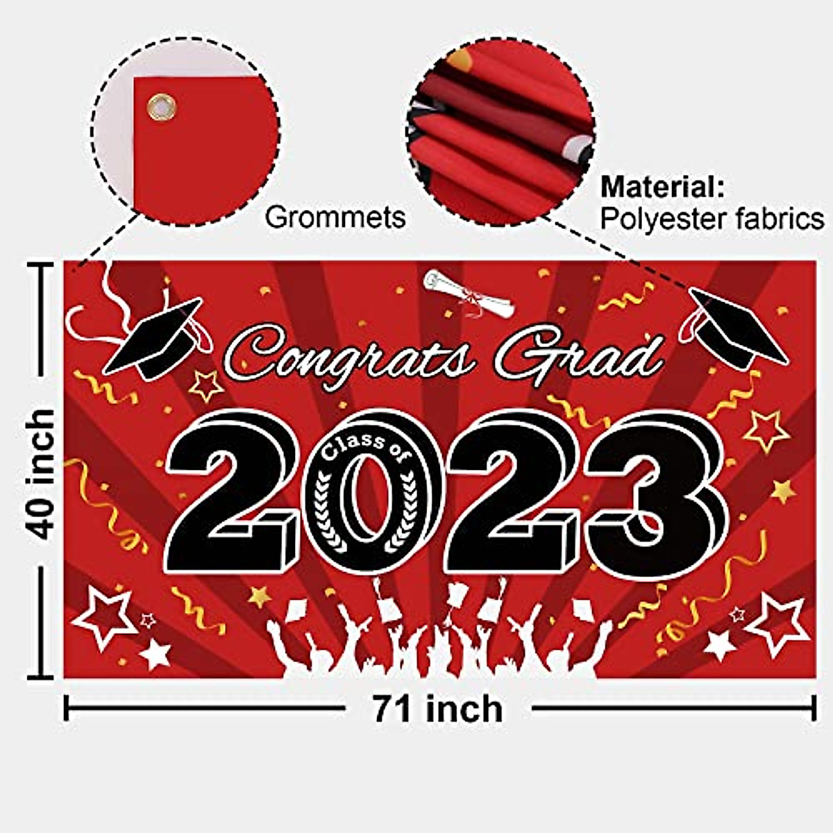 Bunny Chorus Graduation Decorations 2023 Party Backdrop Banner, Extra Large 71" x 40" Red Black 2023 Photo Booth Props Decorations, Congrats Grad Home for Outdoor Indoor Supplies