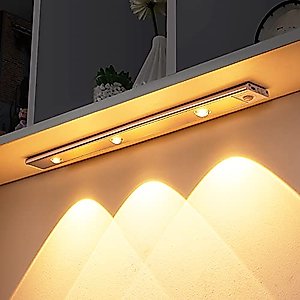Under Cabinet Lights LED Motion Sensor Indoor, USB Rechargeable ,3 Light Modes Stepless Dimming Hill Light, 6500K Night Light for Closet Cabinet Kitchen Wardrobe (15.74in/40cm)