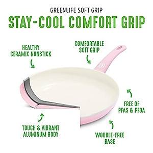 Greenlife Soft Grip Healthy Ceramic Nonstick, 5QT Saute Pan Jumbo Cooker with Helper Handle and Lid, PFAS-Free, Dishwasher Safe, Pink