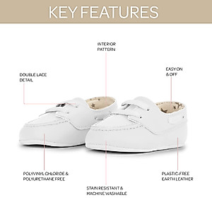 JuJuBe Boat Shoes for Babies & Infants, Slip On Infant Boat Shoe, Machine Washable Stain Resistant Vegan Leather Baby Shoes, Soft Sole, Baby Boy/Baby Girl Shoes, Topsider, Snowy White - 6-9 Months