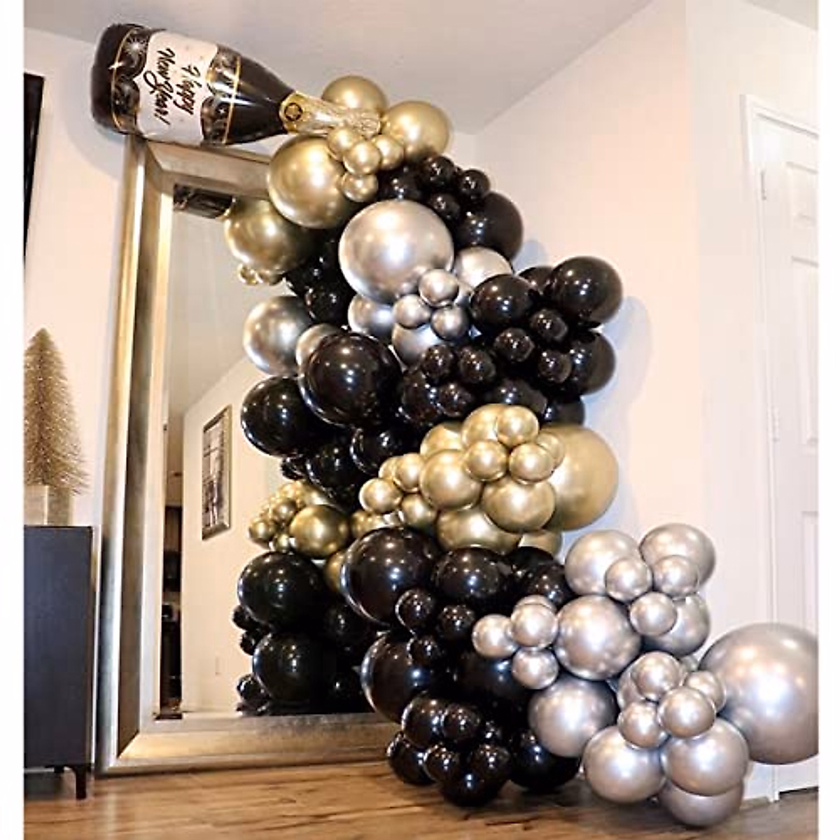 Black Gold Sliver Balloons Garland Arch Kit with Chrome Metallic Gold Silver 169pcs Various Sizes Balloon for Anniversary New Year Party Bachelorette NYE Party Decorations