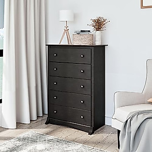 Prepac Sonoma Traditional 5-Drawer Tall Dresser for Bedroom, Functional Bedroom Dresser Chest of Drawers 17.75" D x 31.5" W x 44.75" H, Washed Black